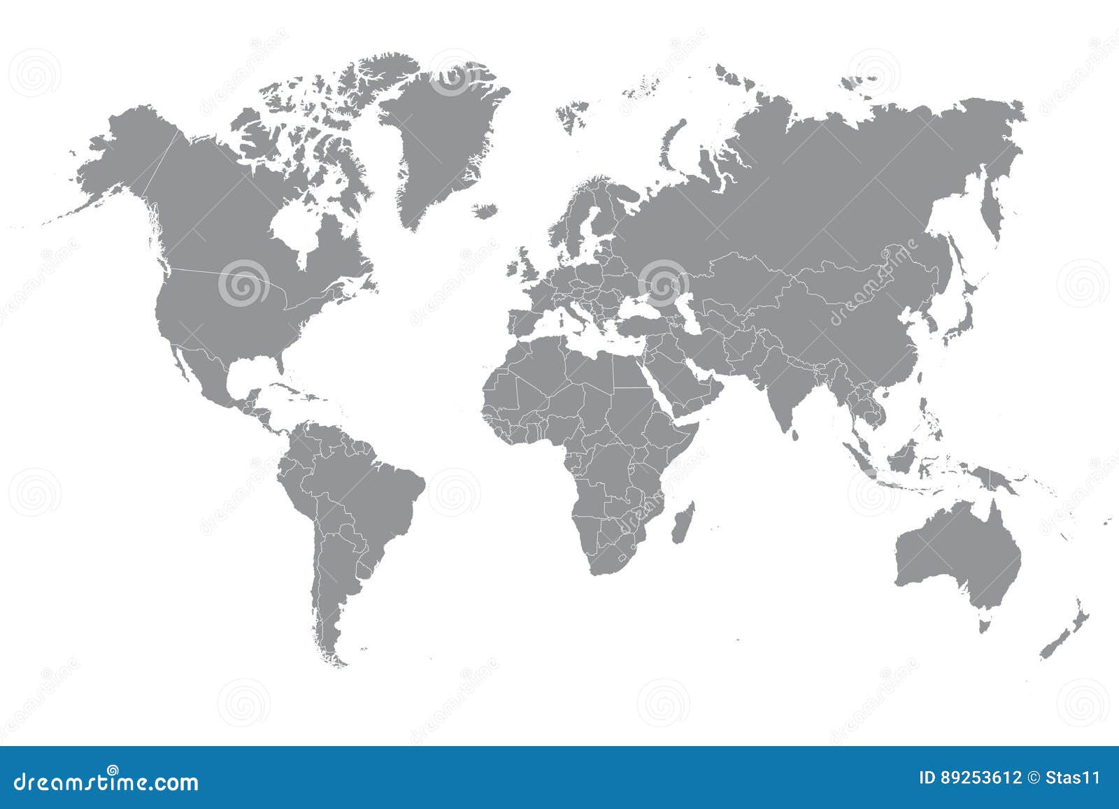 Gray Political World Map on a White Background Stock Illustration ...
