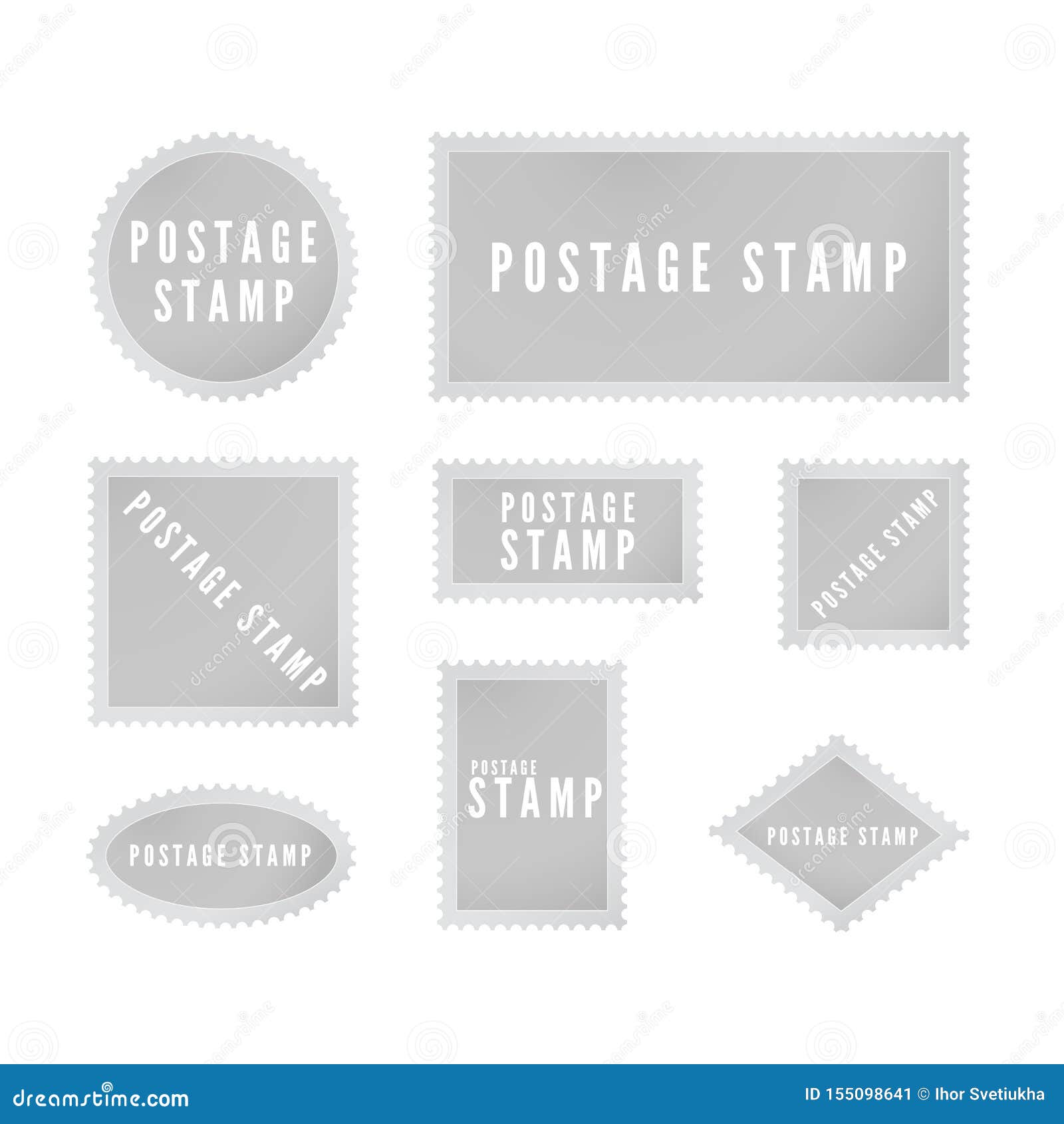 Gray Postal Stamp Template Collection with Shadow. Retro Blank Postage ...