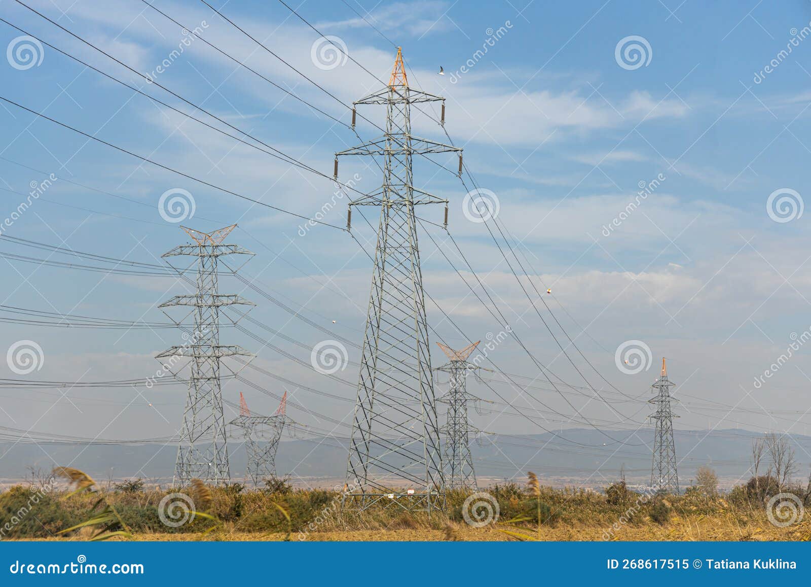 Gray Power Line is on the Blue Sky Background Stock Image - Image of ...