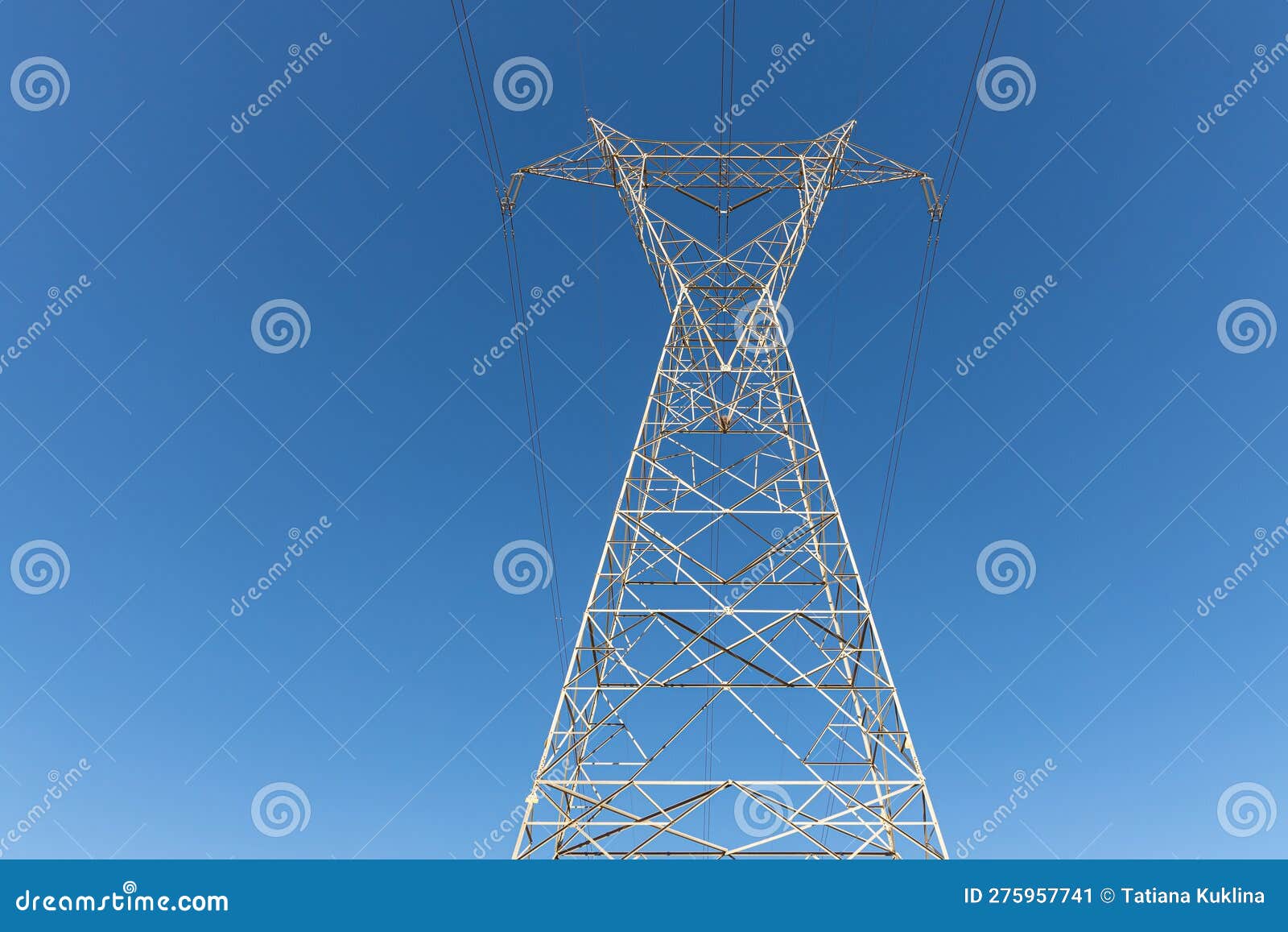 Gray Power Line is on the Blue Sky Background. Horizontal Stock Image ...