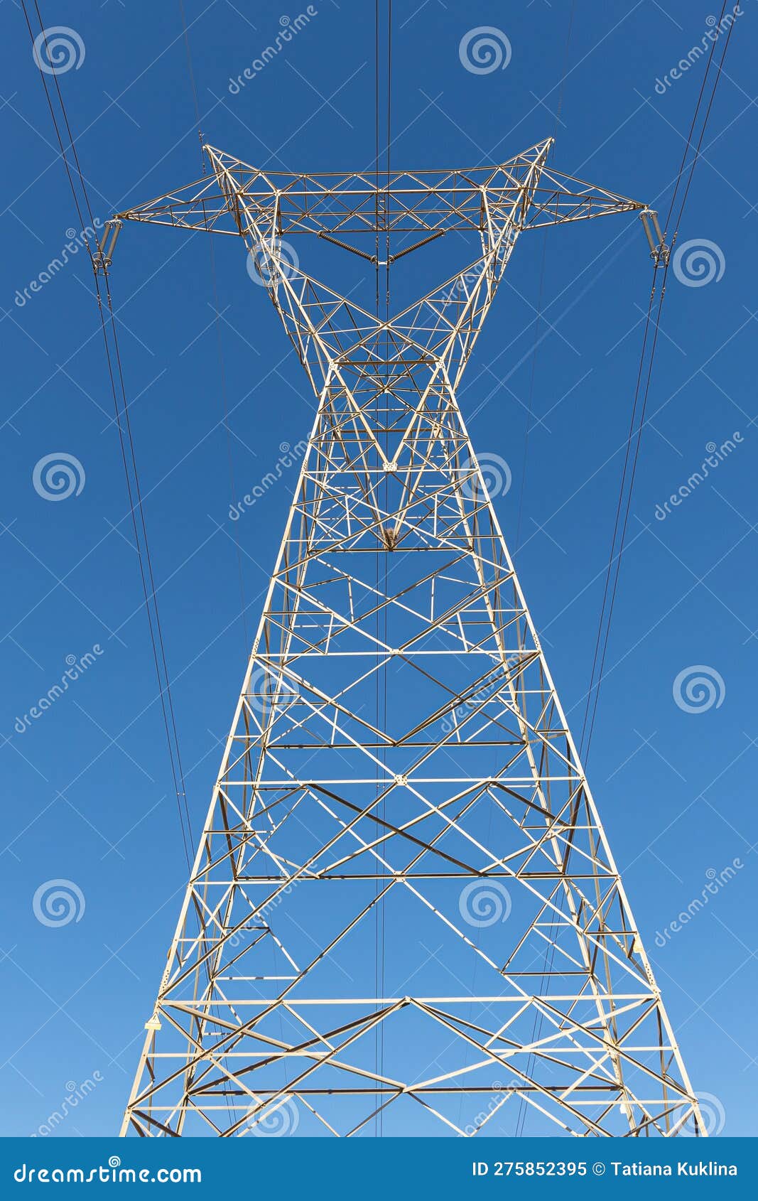 Gray Power Line is on the Blue Sky Background. Vertical Stock Image ...