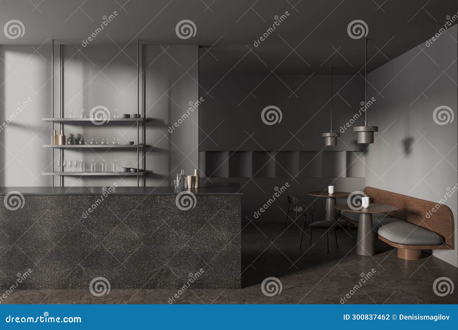 Gray Pub Interior with Bar Counter Stock Illustration - Illustration of ...