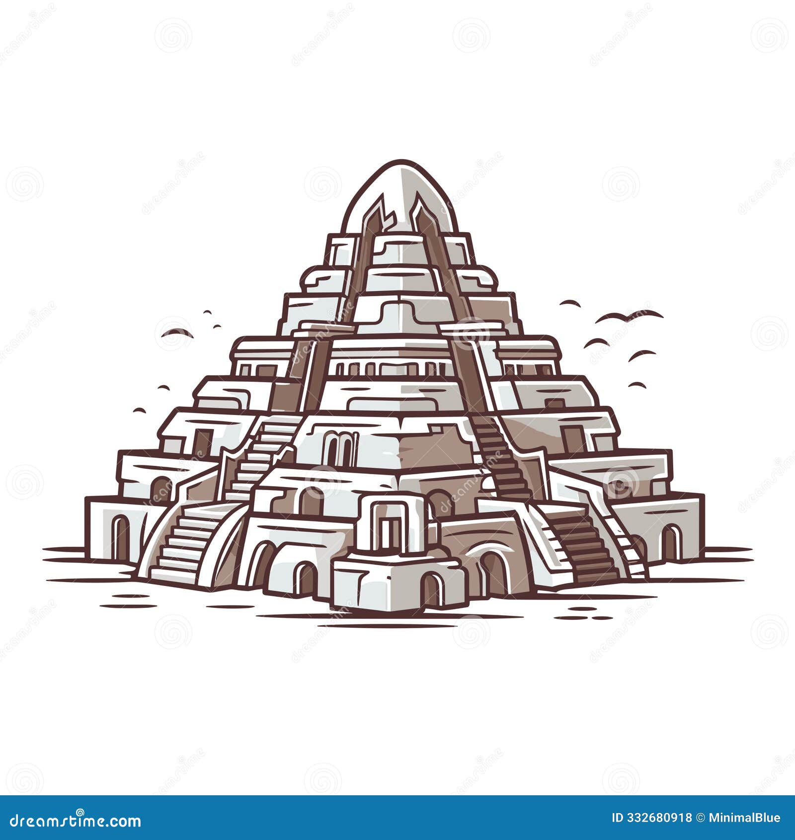 Gray Pyramid Cartoon Illustration with Steps and Entrances Stock ...