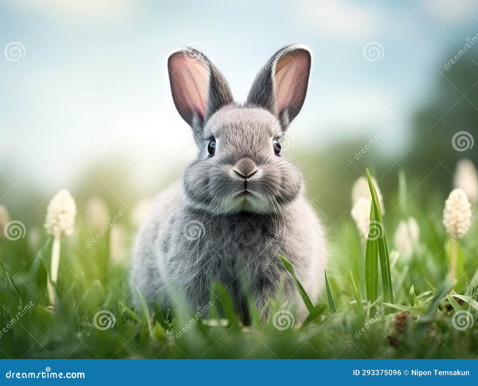 Gray rabbit on grass stock illustration. Illustration of imagine ...