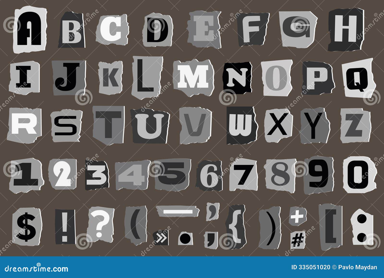 Gray Ransom Collage Style Letters and Numbers Stock Vector ...