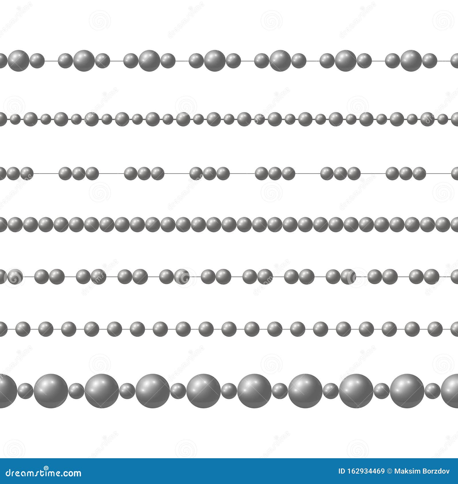 Gray Realistic Steel Bead Chain. Vector Set of Realistic Seamless ...