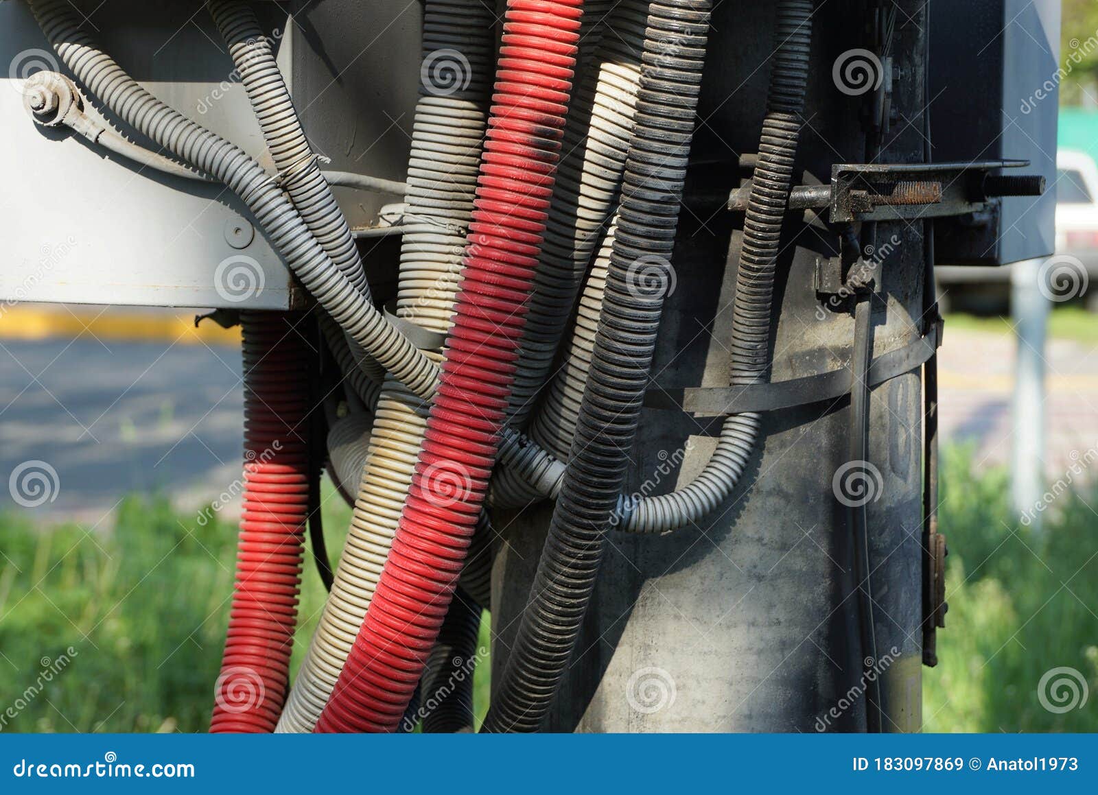 Gray Red Plastic Hoses with Electrical Cables Stock Image - Image of ...