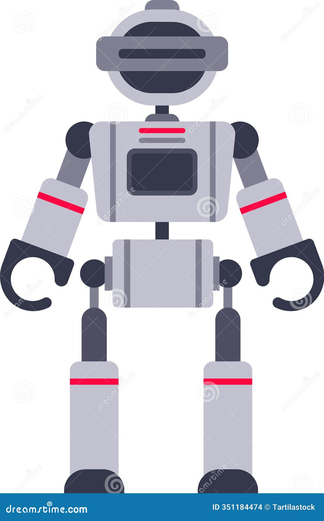Gray and Red Robot Standing with Arms Down, Featuring a Screen on Its ...