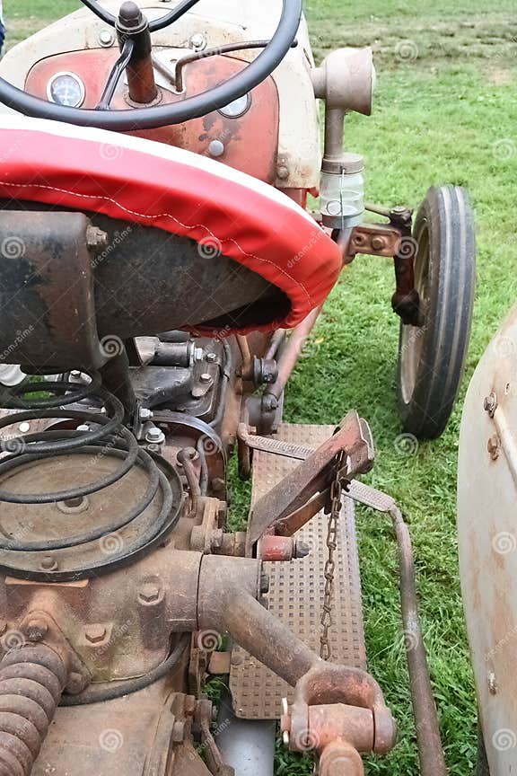 Gray and Red Tractor Looking Forward from Just Behind the Seat Stock ...