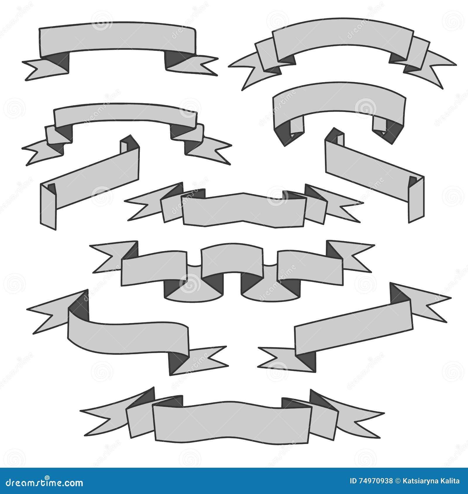Gray Ribbons Set stock vector. Illustration of isolated - 74970938