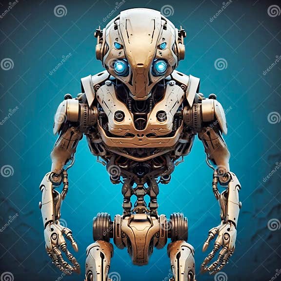 A Gray Robot with Blue Eyes that Sat Down. Generative AI Stock ...