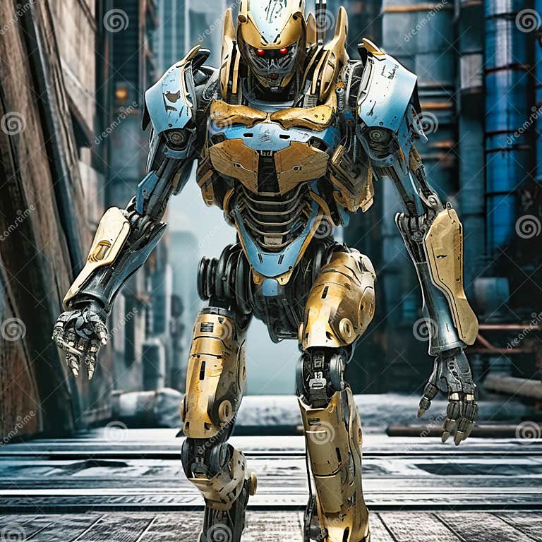 A Gray Robot with Blue Eyes that Sat Down. Generative AI Stock Image ...