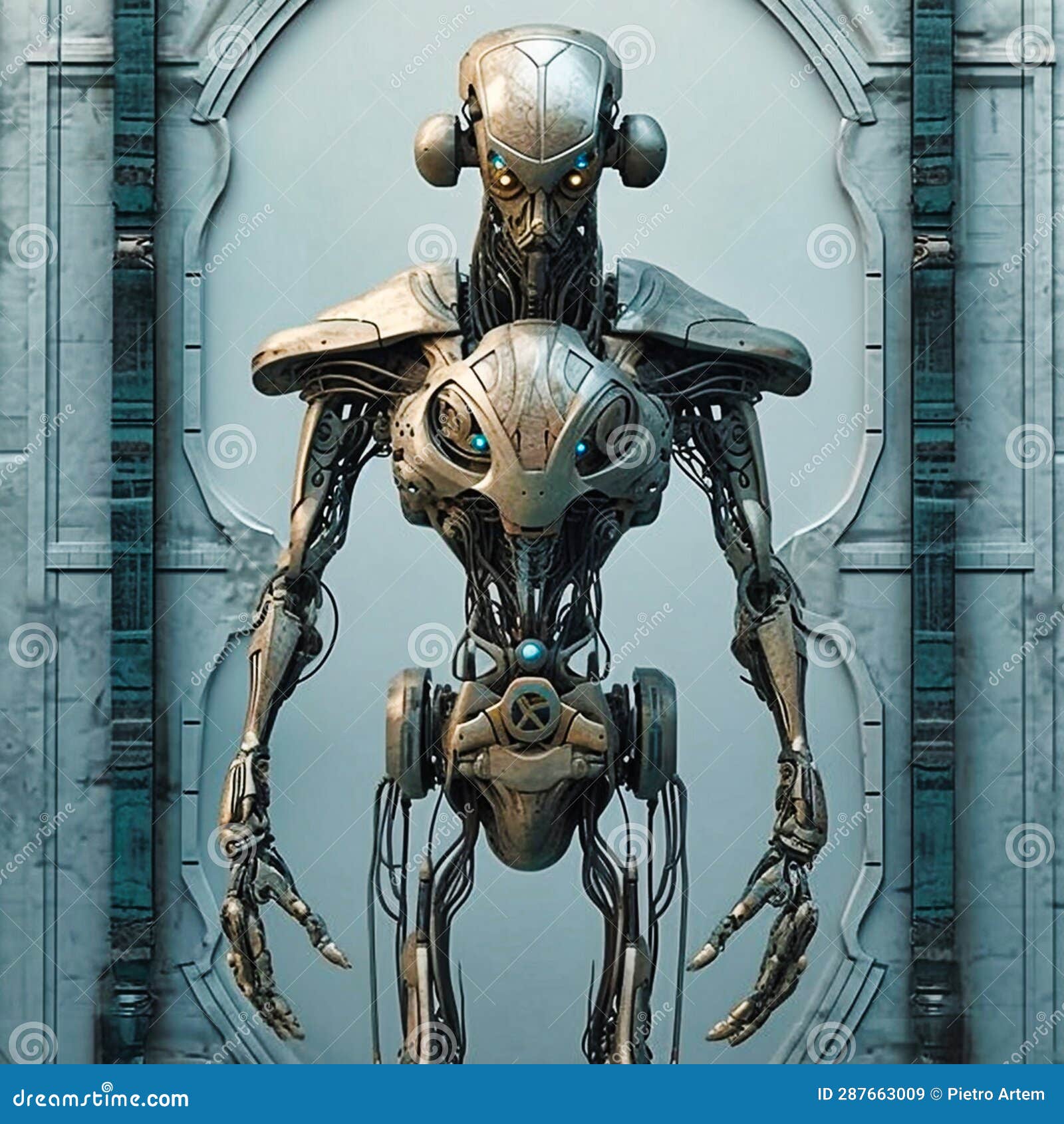 A Gray Robot with Blue Eyes that Sat Down. Generative AI Stock Image ...