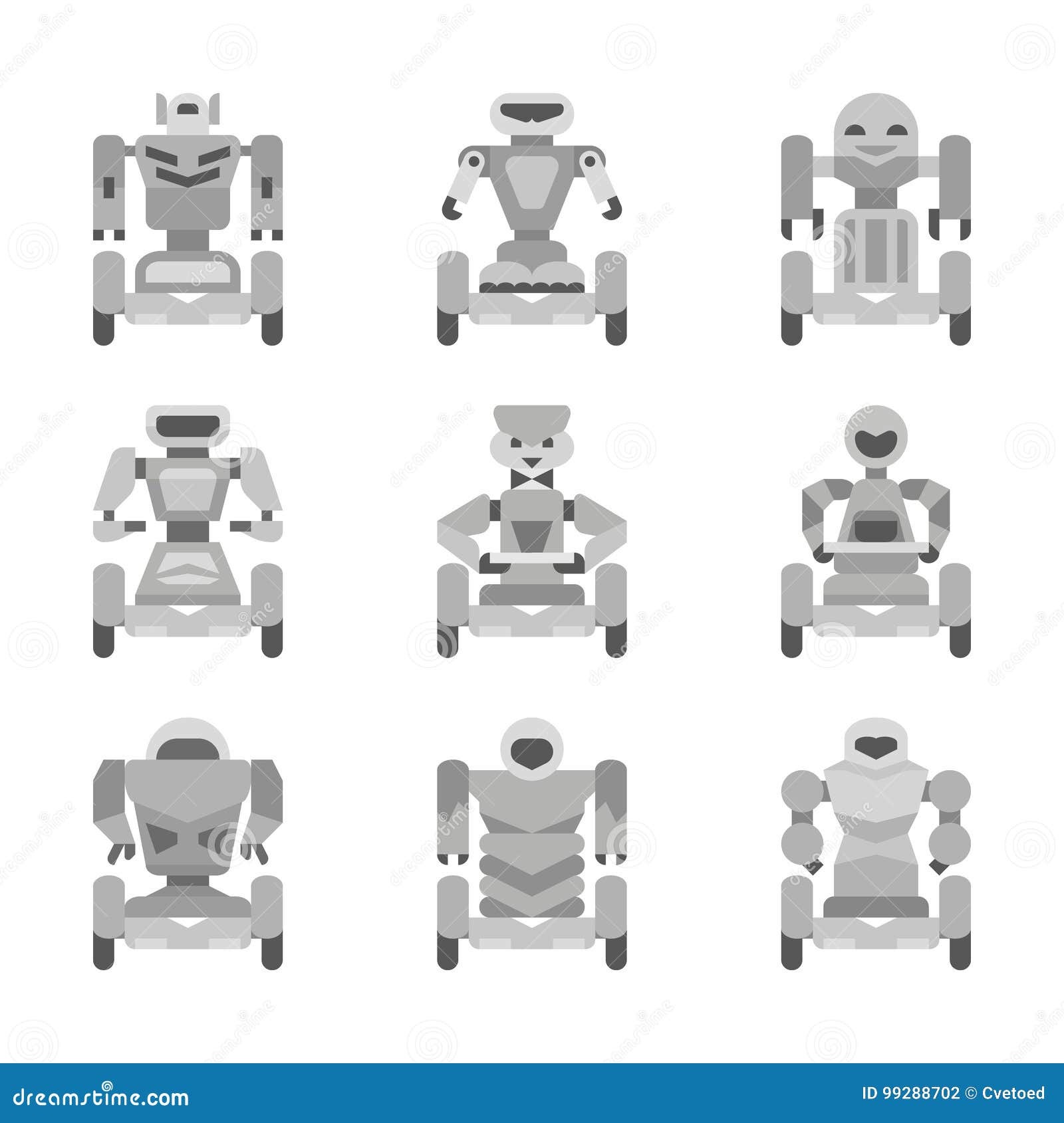 Gray robots collection stock vector. Illustration of cosmic - 99288702