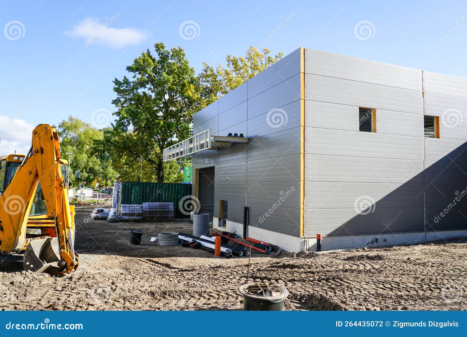 Gray Sandwich Panel Facade of a Unfinished Warehouse Building Stock ...