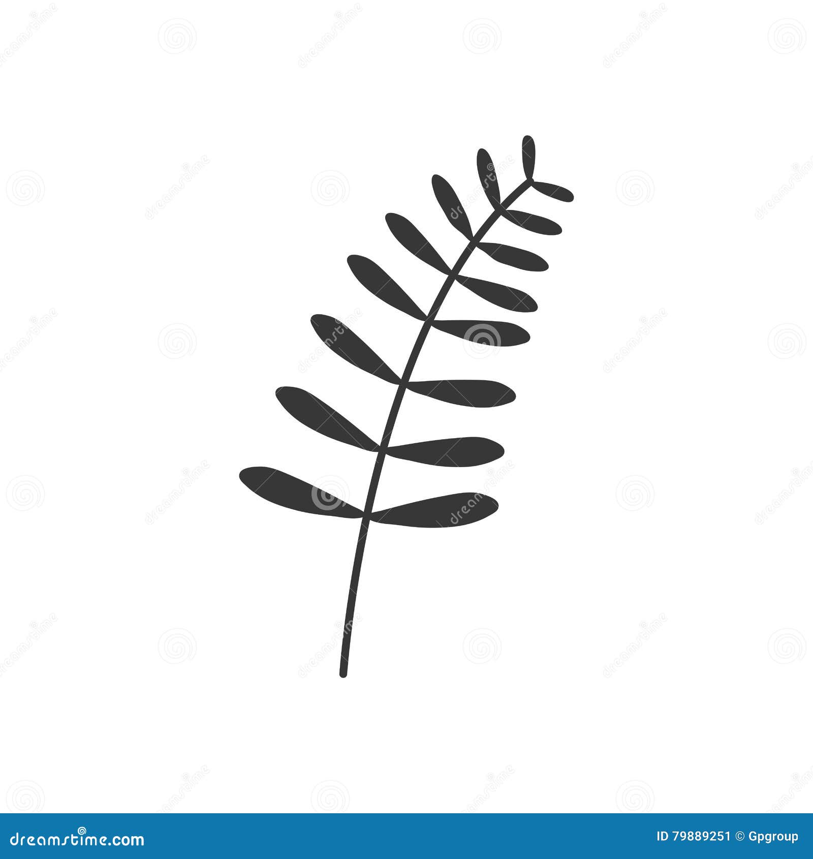 Gray Scale Branch with Symmetrical Leaves Stock Vector - Illustration ...