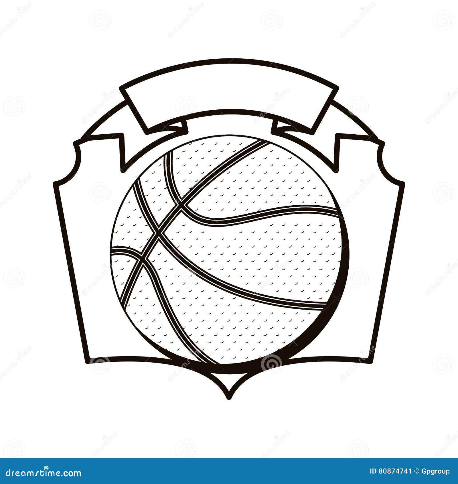 Gray Scale Emblem with Basketball Ball Stock Vector - Illustration of ...