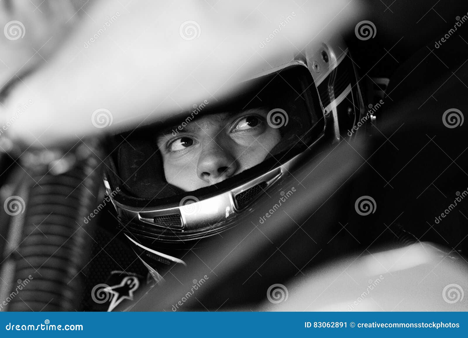 Gray Scale Image On Man Wearing Full Face Helmet Picture. Image: 83062891