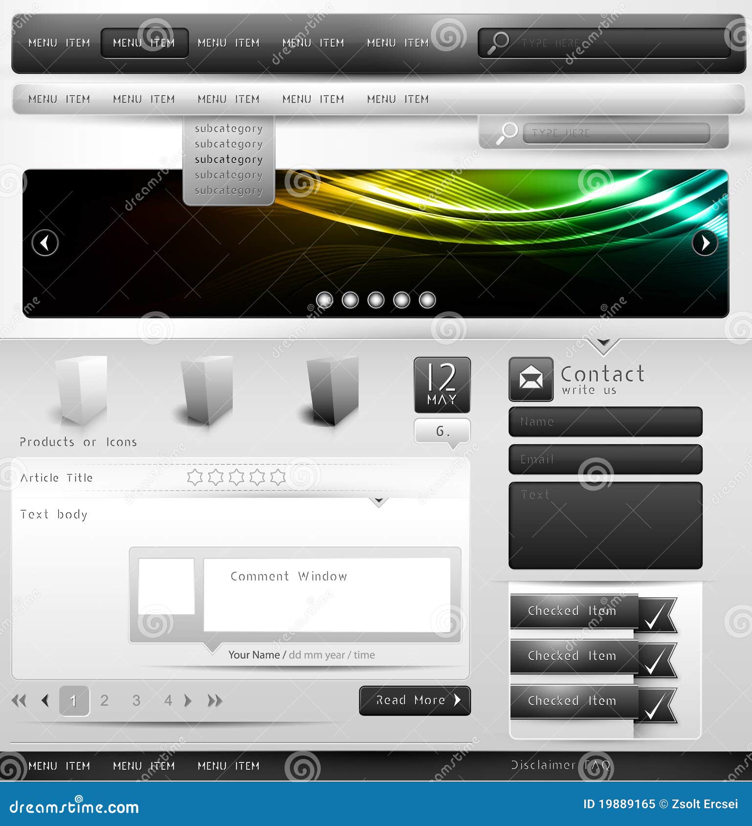 Gray-scale Web or Blog Design Element Collection Stock Vector ...