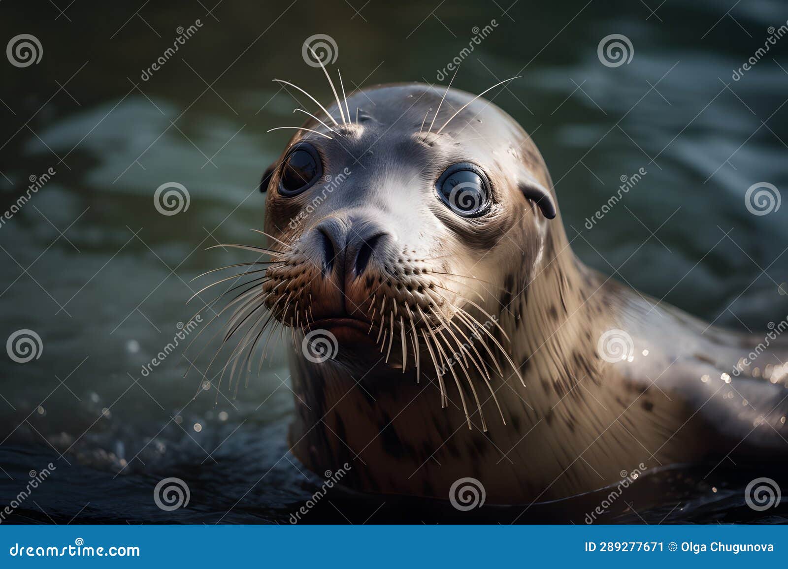 A Gray Seal in the Water with Sparkling Eyes Watches Everything Stock ...