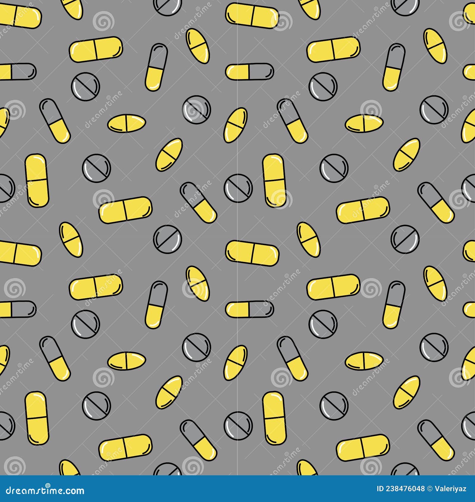 Gray Seamless Patterns of Tablets Pills Pixels 1000x1000. Vector ...