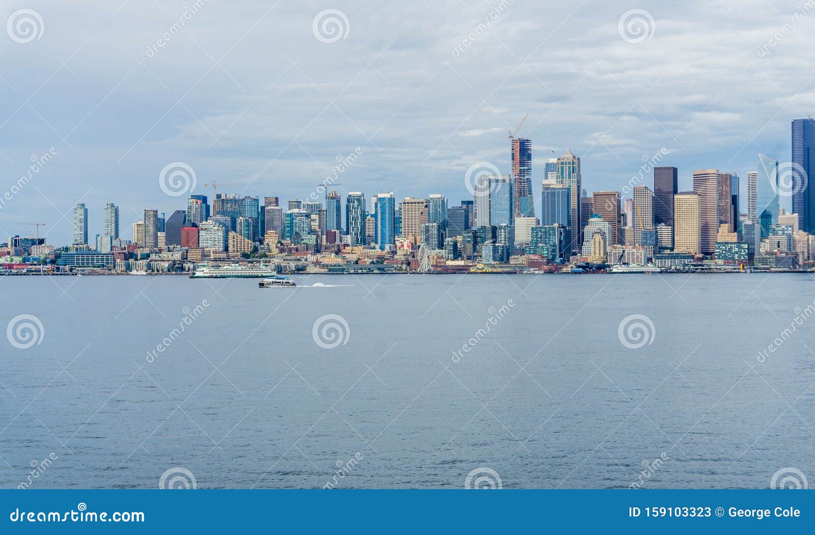 Gray Seattle Skyline stockbild. Bild von gebäude, meer - 159103323