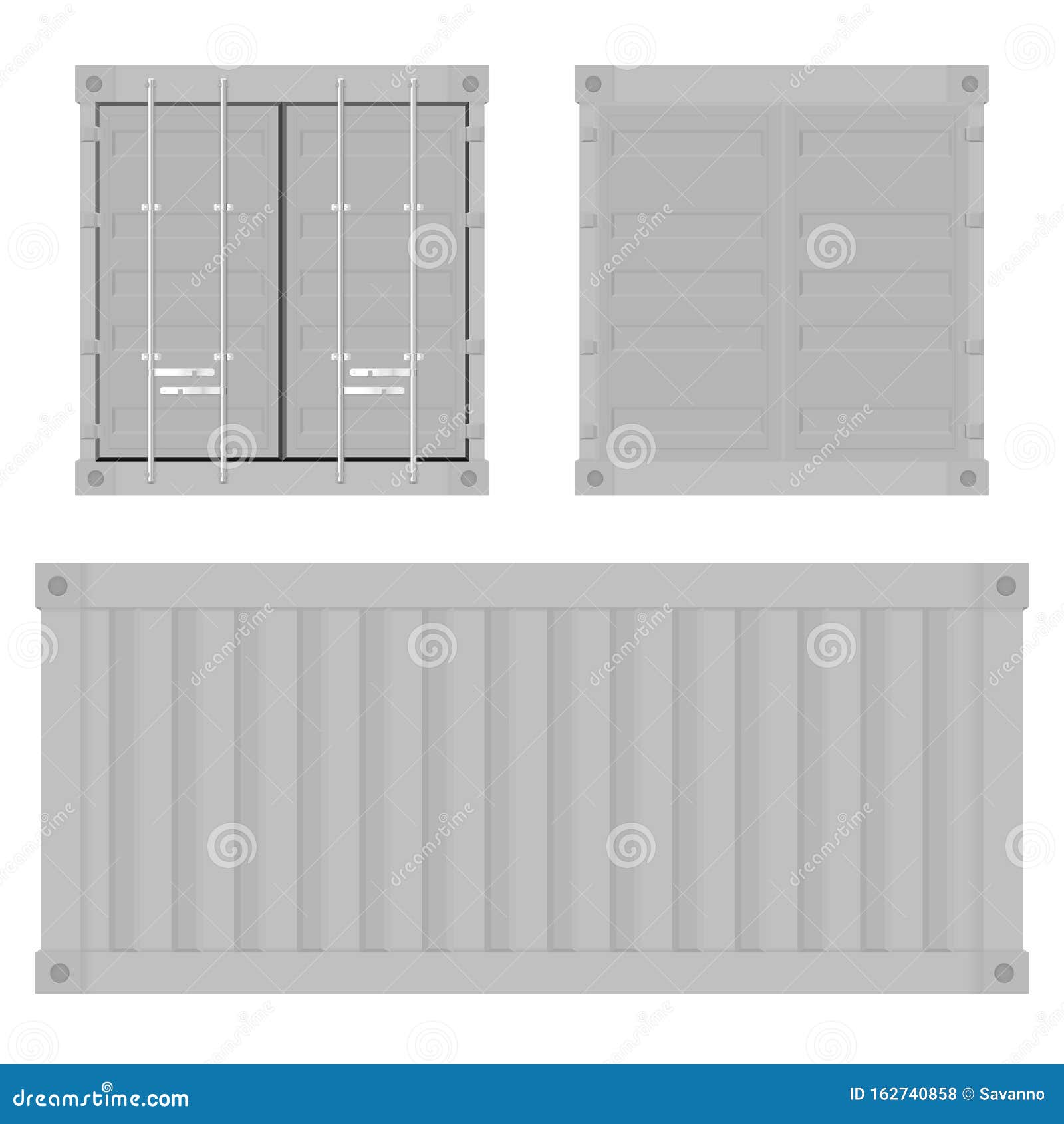 Gray Shipping Freight Container. Front, Back and Side View Stock Vector ...