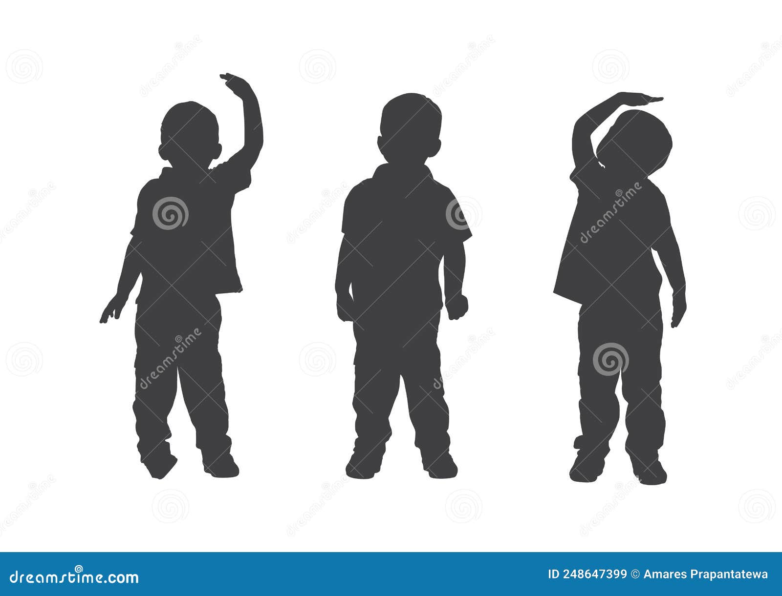 Gray Silhouettes of Little Children Posing on White Background, Flat ...