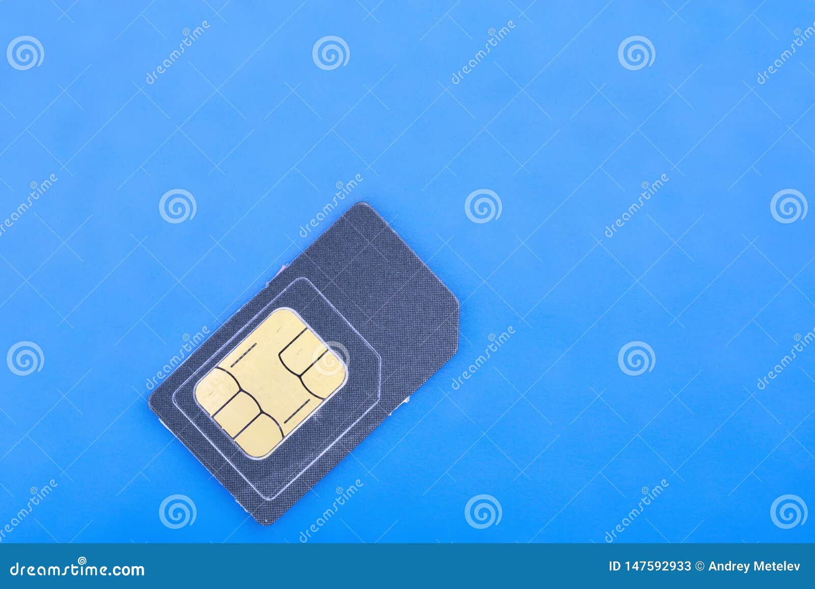 The Gray SIM Card of the Large Factor Forms is on a Blue Background ...