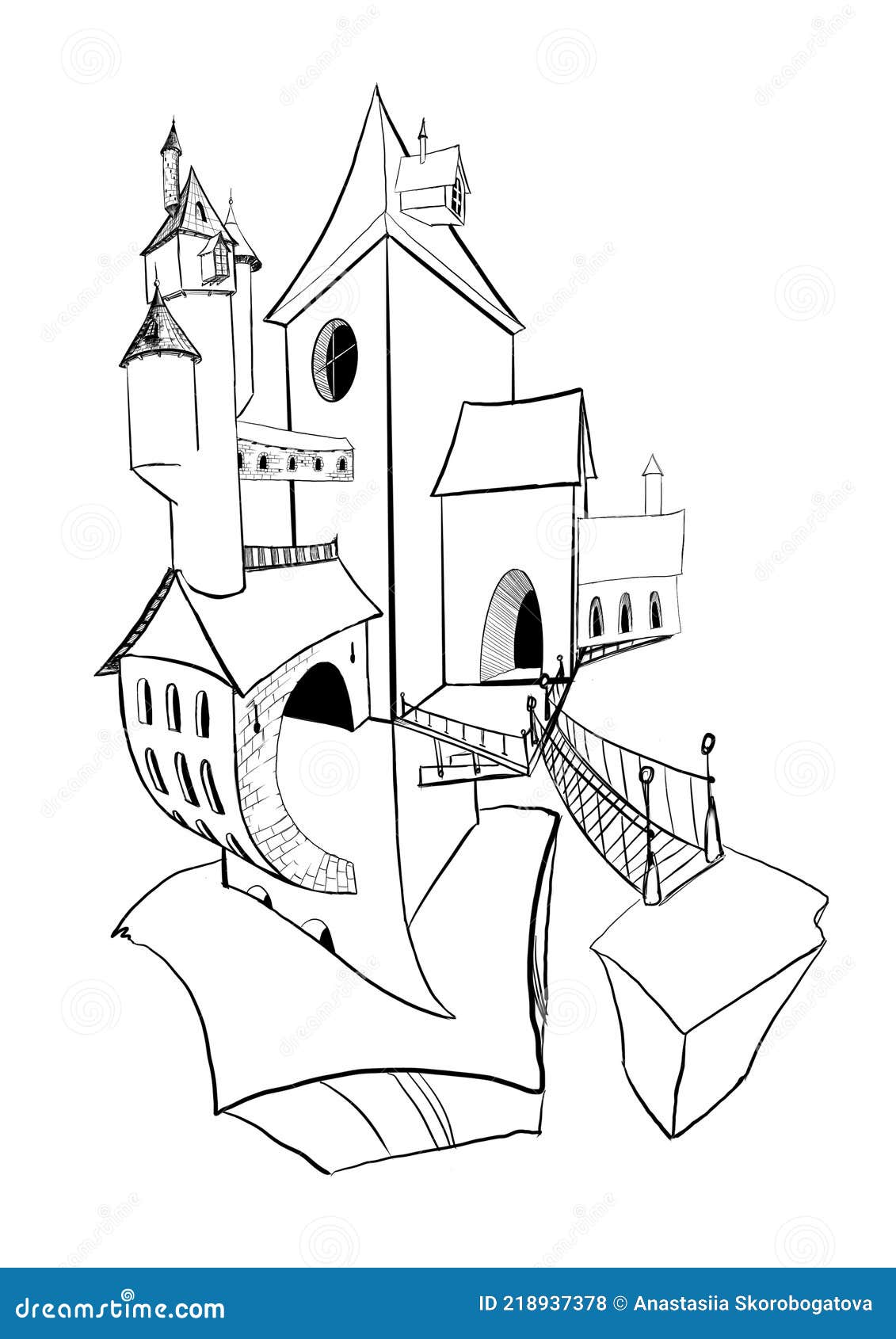 Gray Sketch with Castle. Graphic Illustration Stock Illustration ...