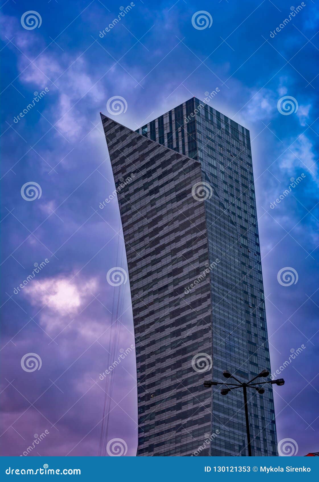 Gray Skyscraper on a Background of Dark Sky Stock Image - Image of ...