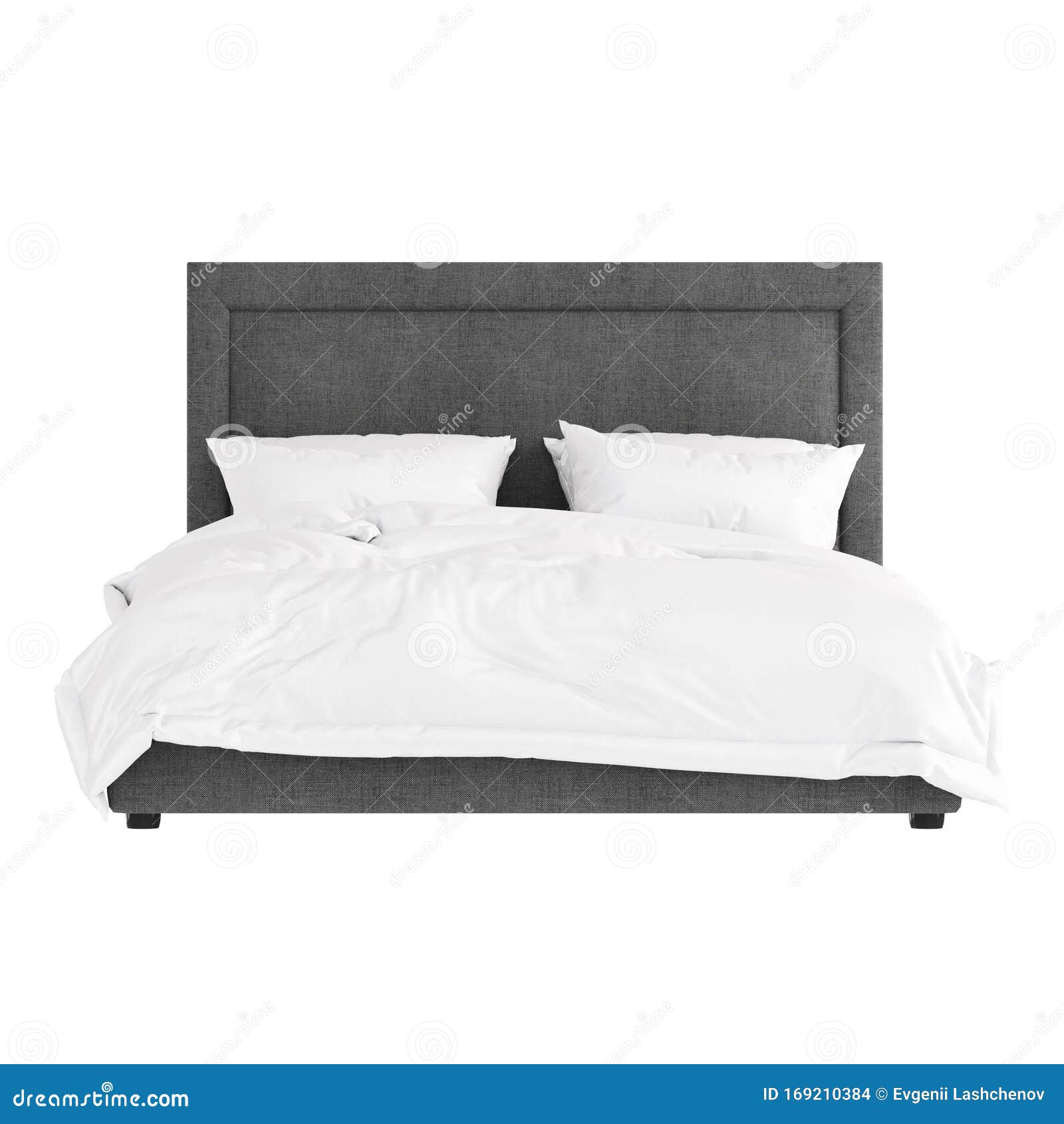 Gray Soft Double Bed with Fabric Upholstery and White Bedding on a ...