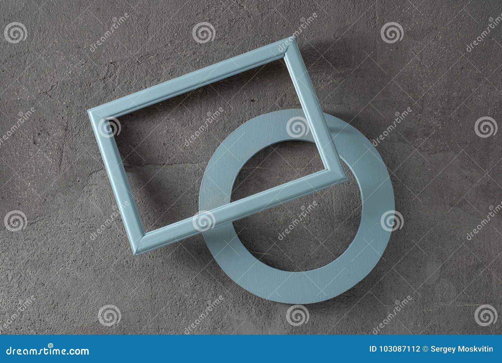 Gray Square and Round Frames on a Wooden Surface. Stock Photo - Image ...