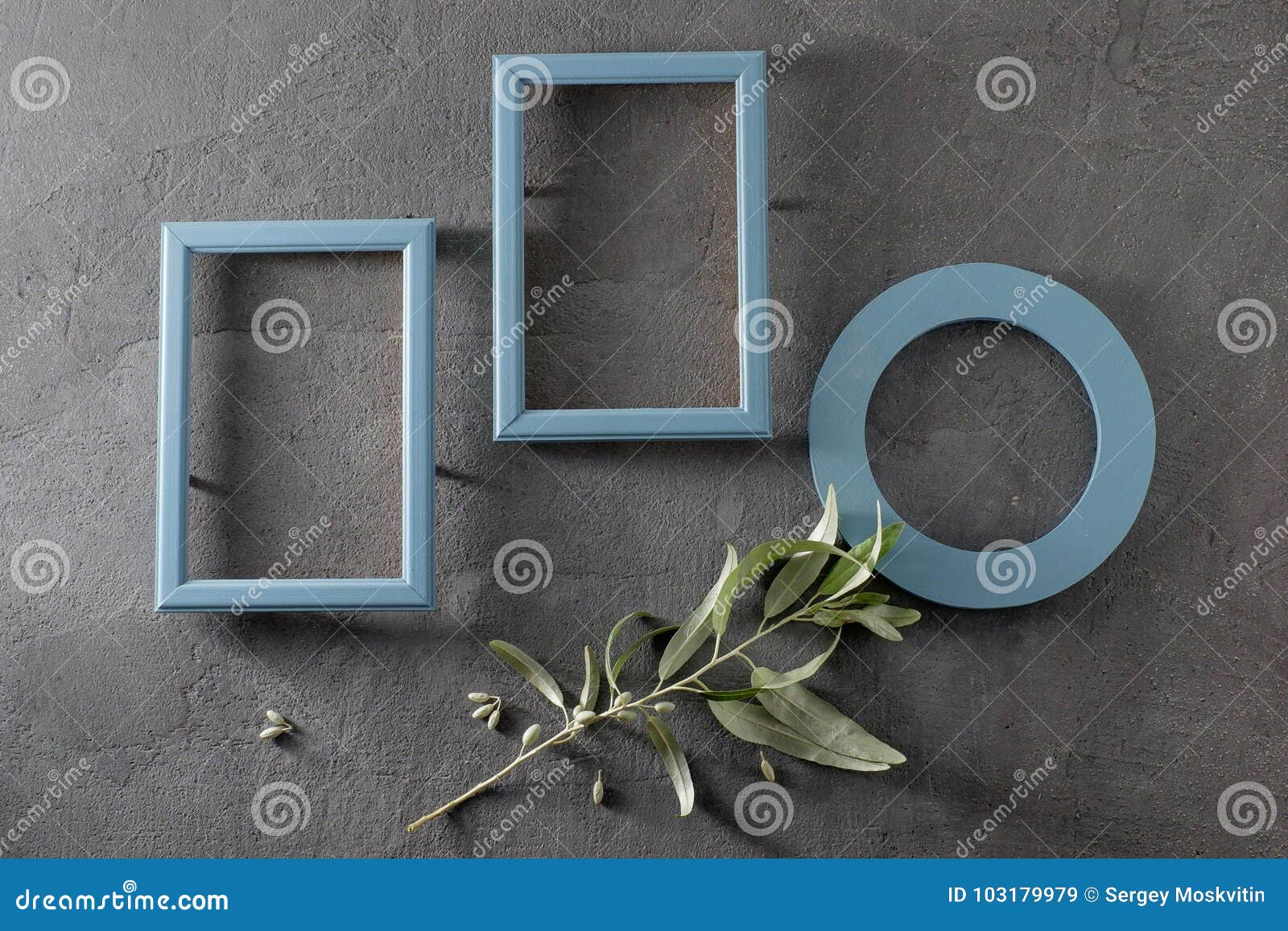 Gray Square and Round Frames on a Wooden Surface. Stock Image - Image ...