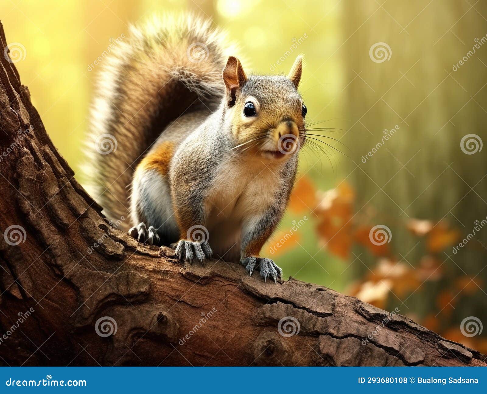 Gray Squirrel on Tree Trunk Stock Illustration - Illustration of ...