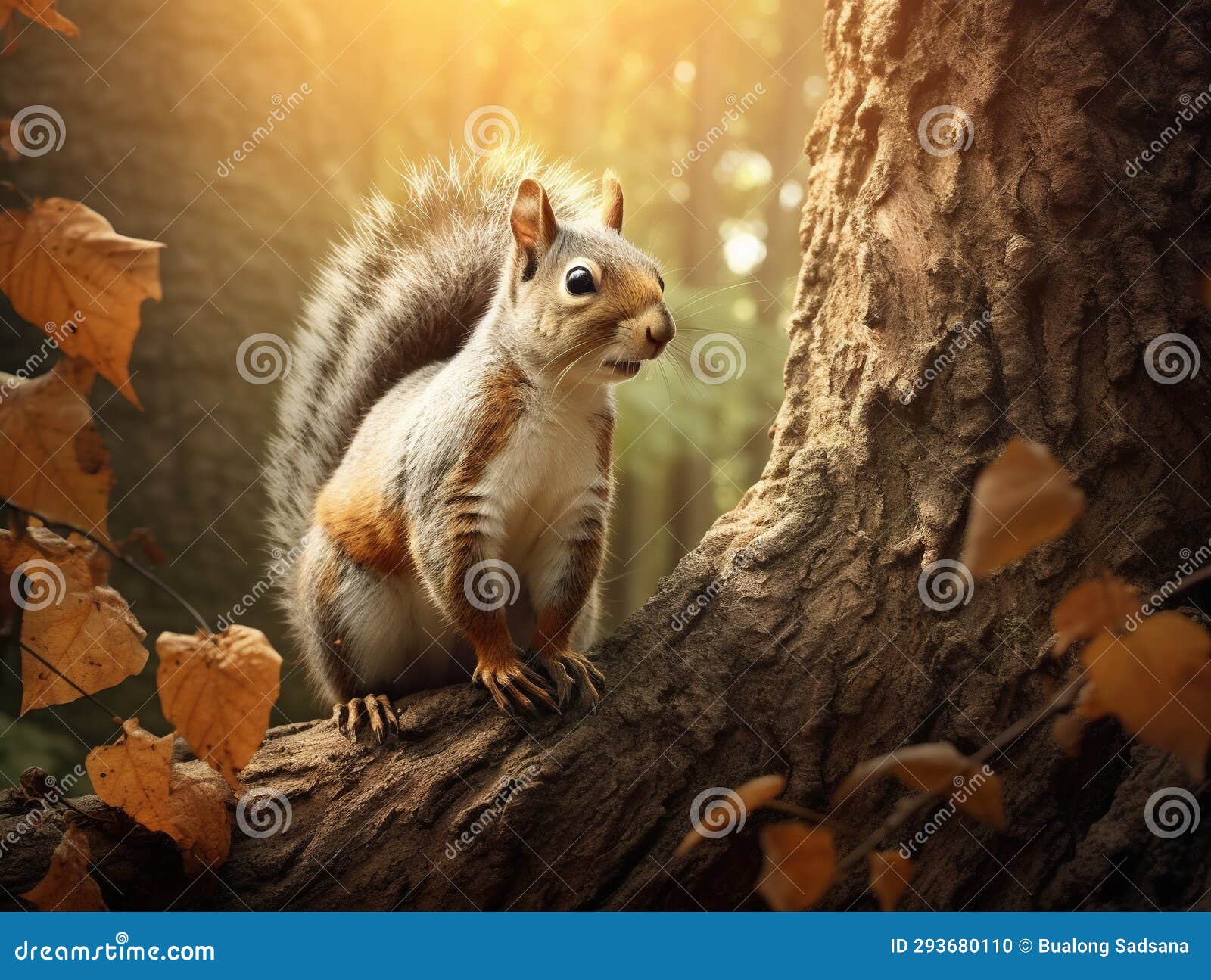Gray Squirrel on Tree Trunk Stock Illustration - Illustration of ...