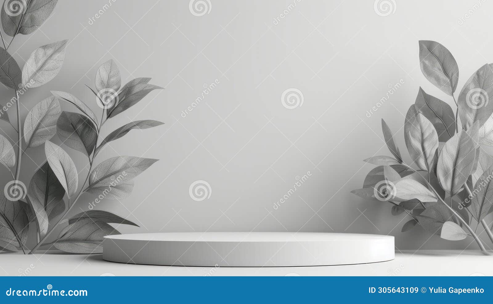 Gray Stage Background Product Display Podium Scene with Leaf Platform ...