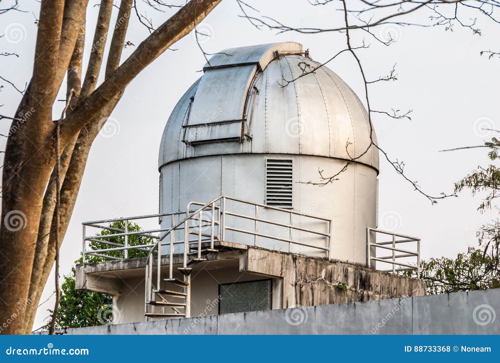 Gray Stained Observatory with Spiral Staircase in Cloudy Day Stock ...