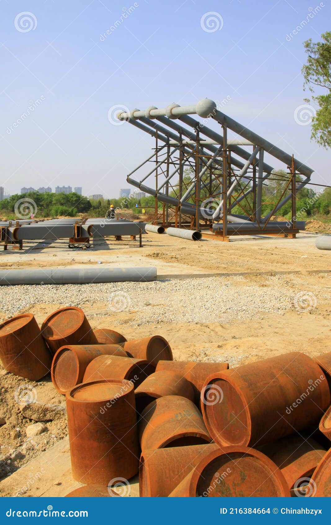 Gray Steel Structure and Oxidation Rust Cylinder Stock Photo - Image of ...