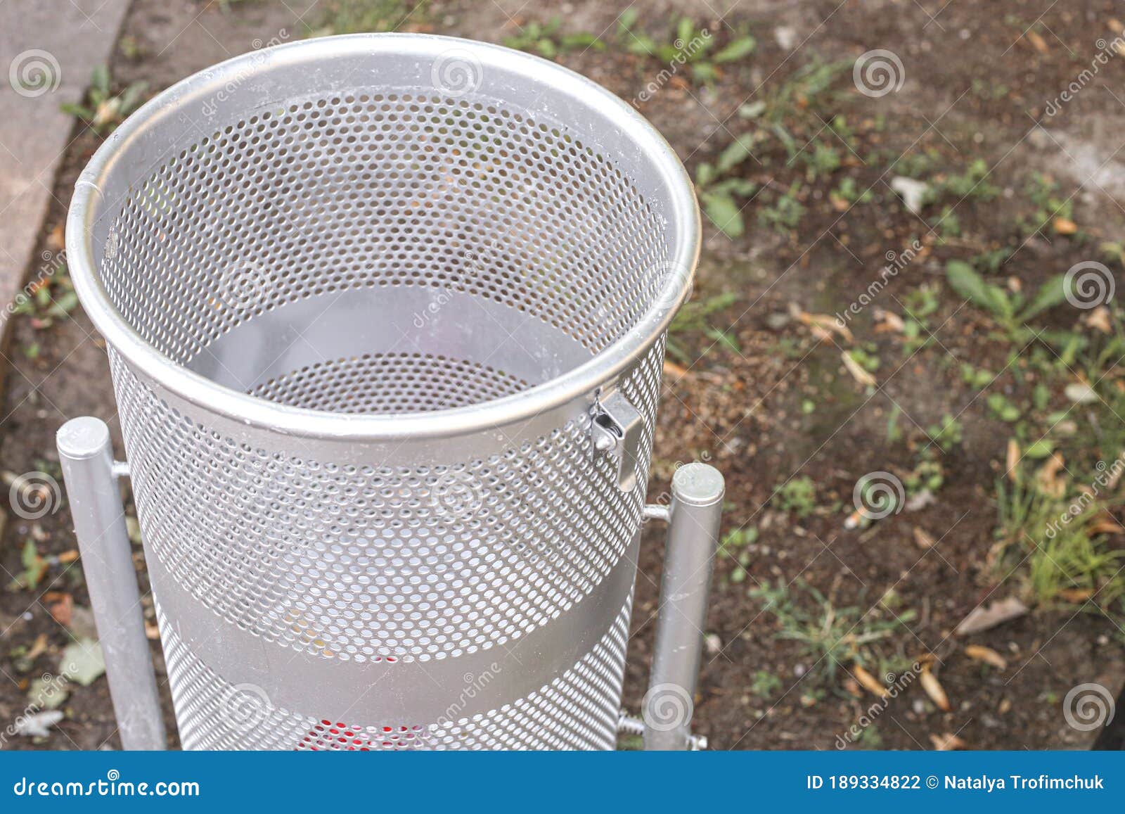 Gray Street Garbage Bin. Top View. Close Up with Space for Text Stock ...