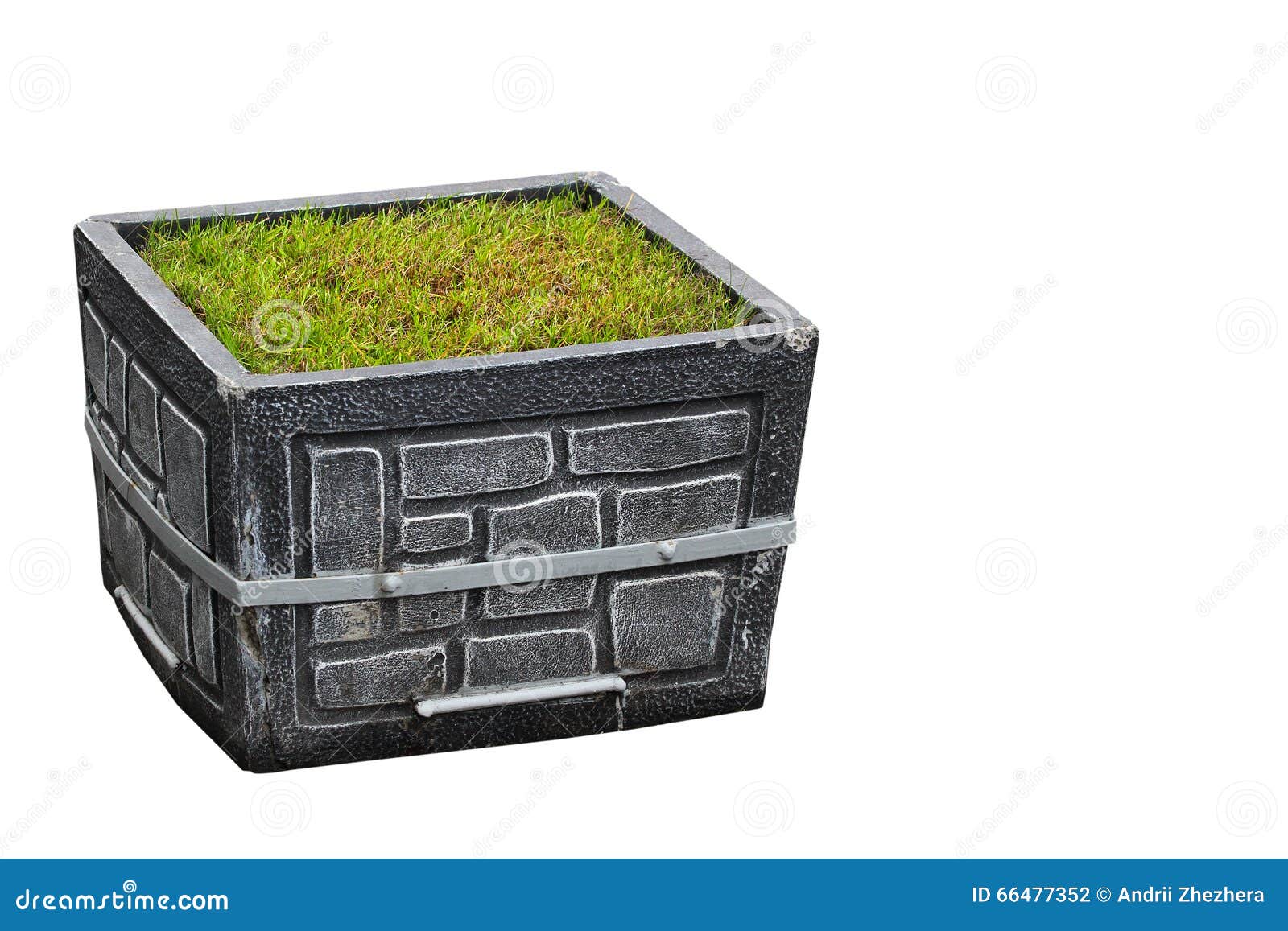 Gray Street Stone Planter Box with Green Grass Isolated on White Stock ...