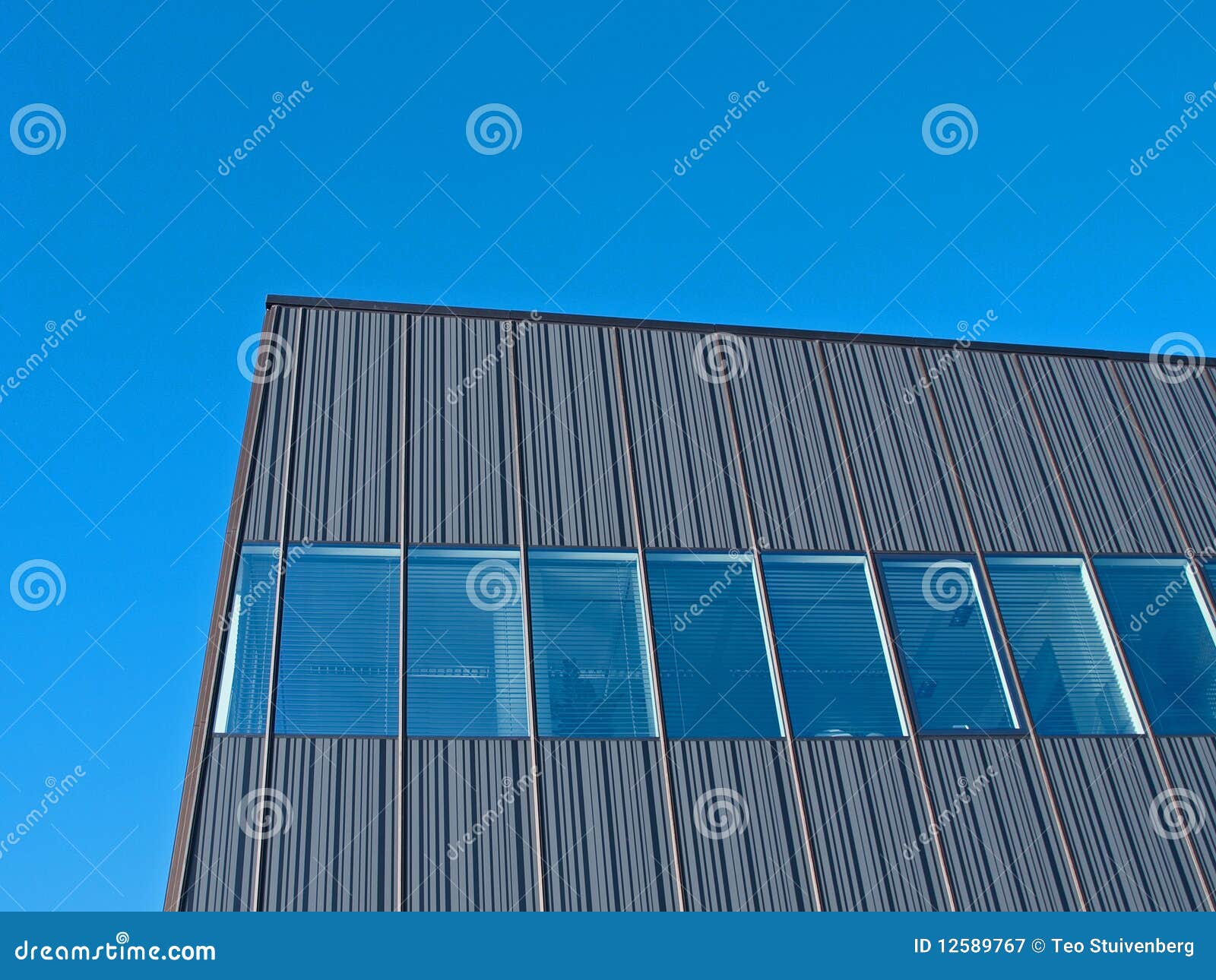 Gray striped facade. stock image. Image of building, windows - 12589767