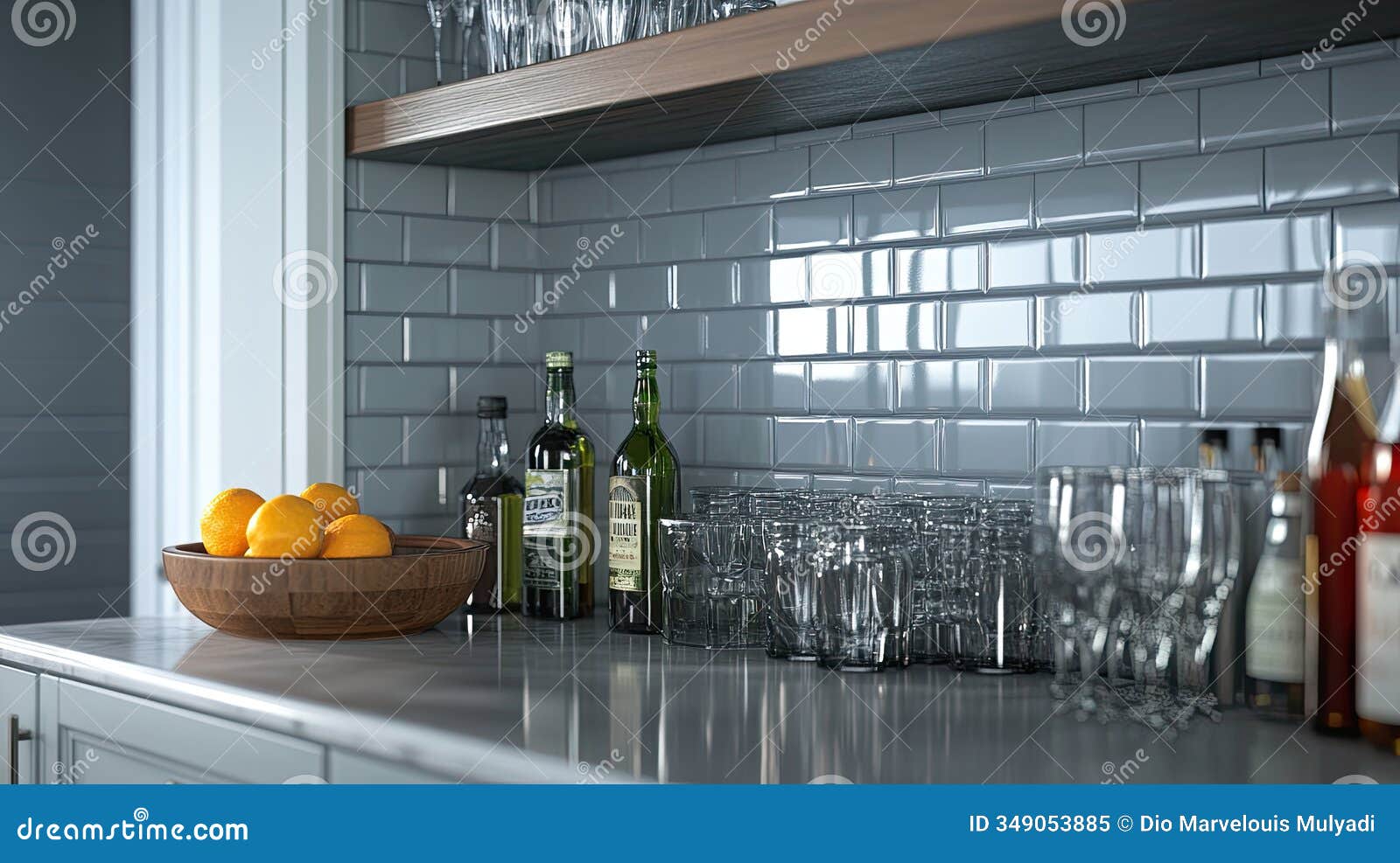 Gray Subway Tile Backsplash in Modern Kitchen Stock Image - Image of ...