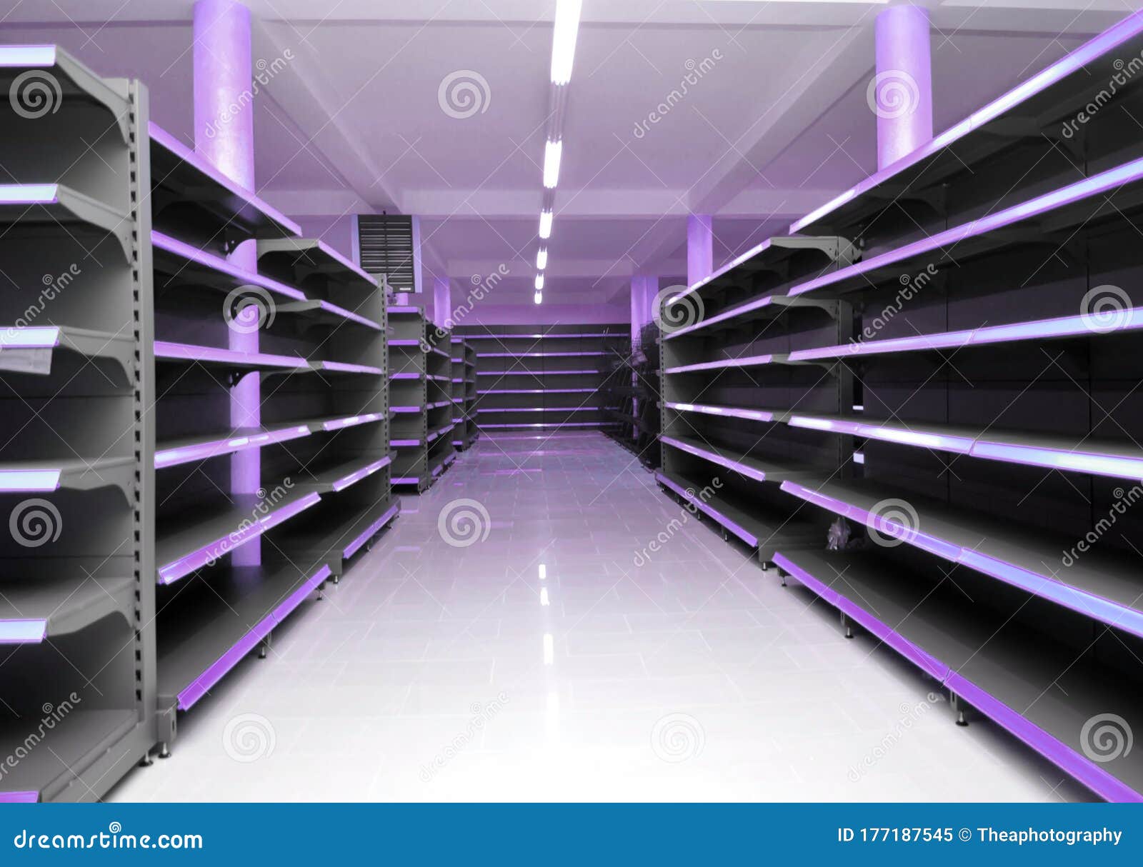 Gray Supermarket Shelves stock image. Image of gray - 177187545