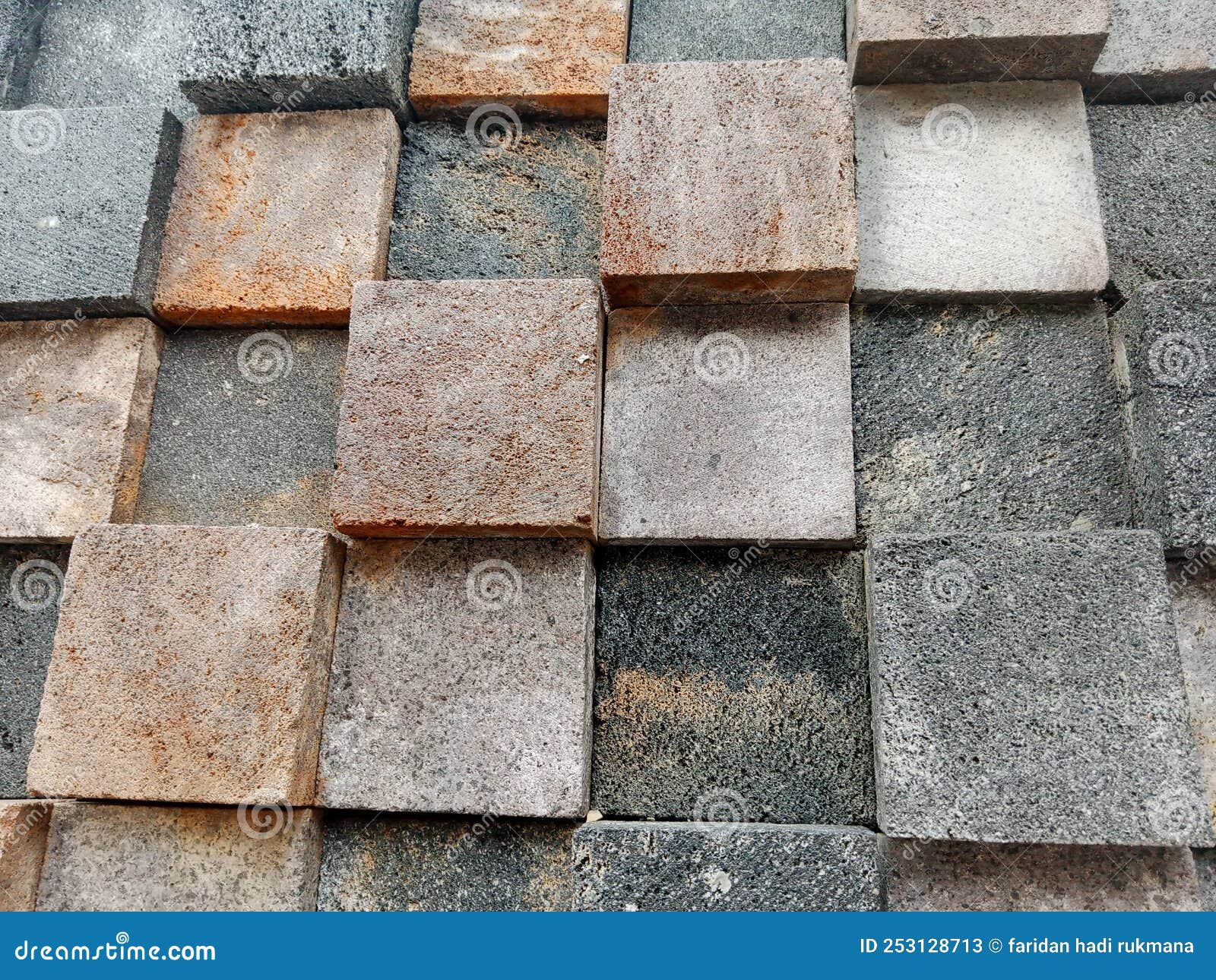 Gray Three-dimensional Block Wall Stock Image - Image of texture ...