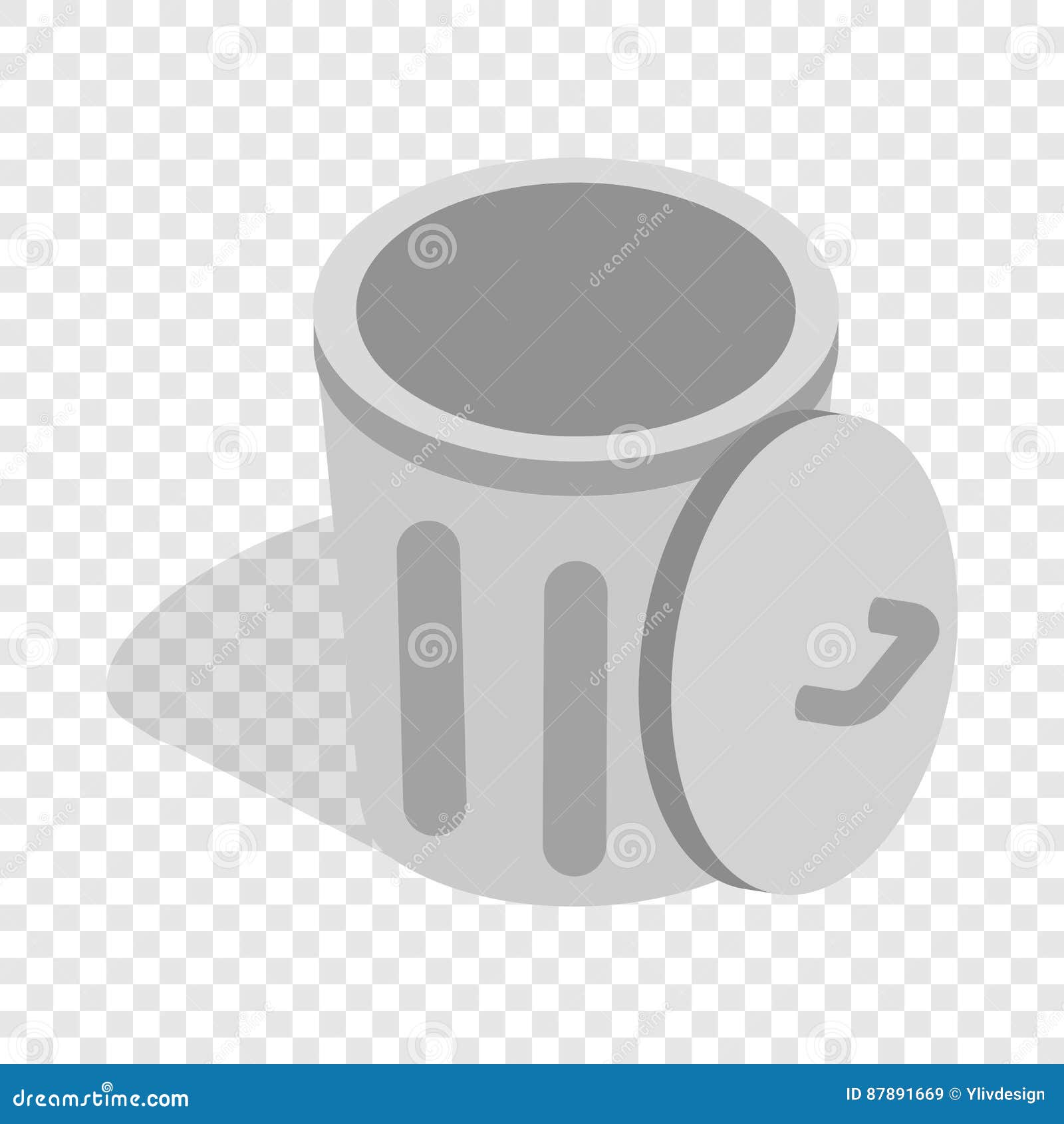 Gray Trash Can with Open Lid Isometric Icon Stock Vector - Illustration ...