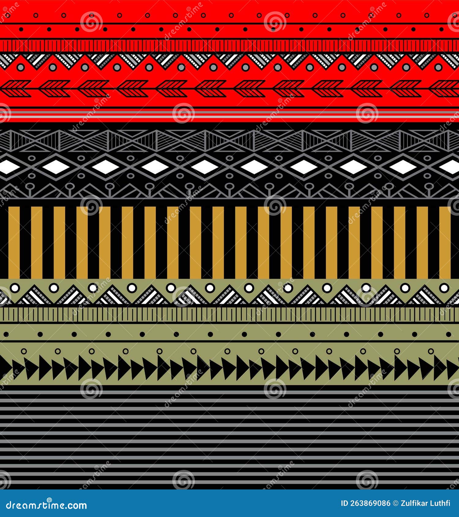 Gray Triangular Ethnic Pattern and Red Basic White Line Stock Vector ...