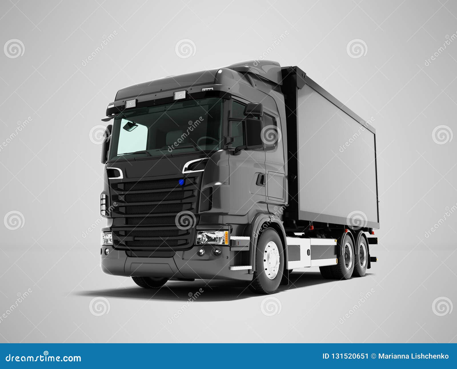Gray Truck with Gray Trailer Front View 3d Render on Gray Background ...