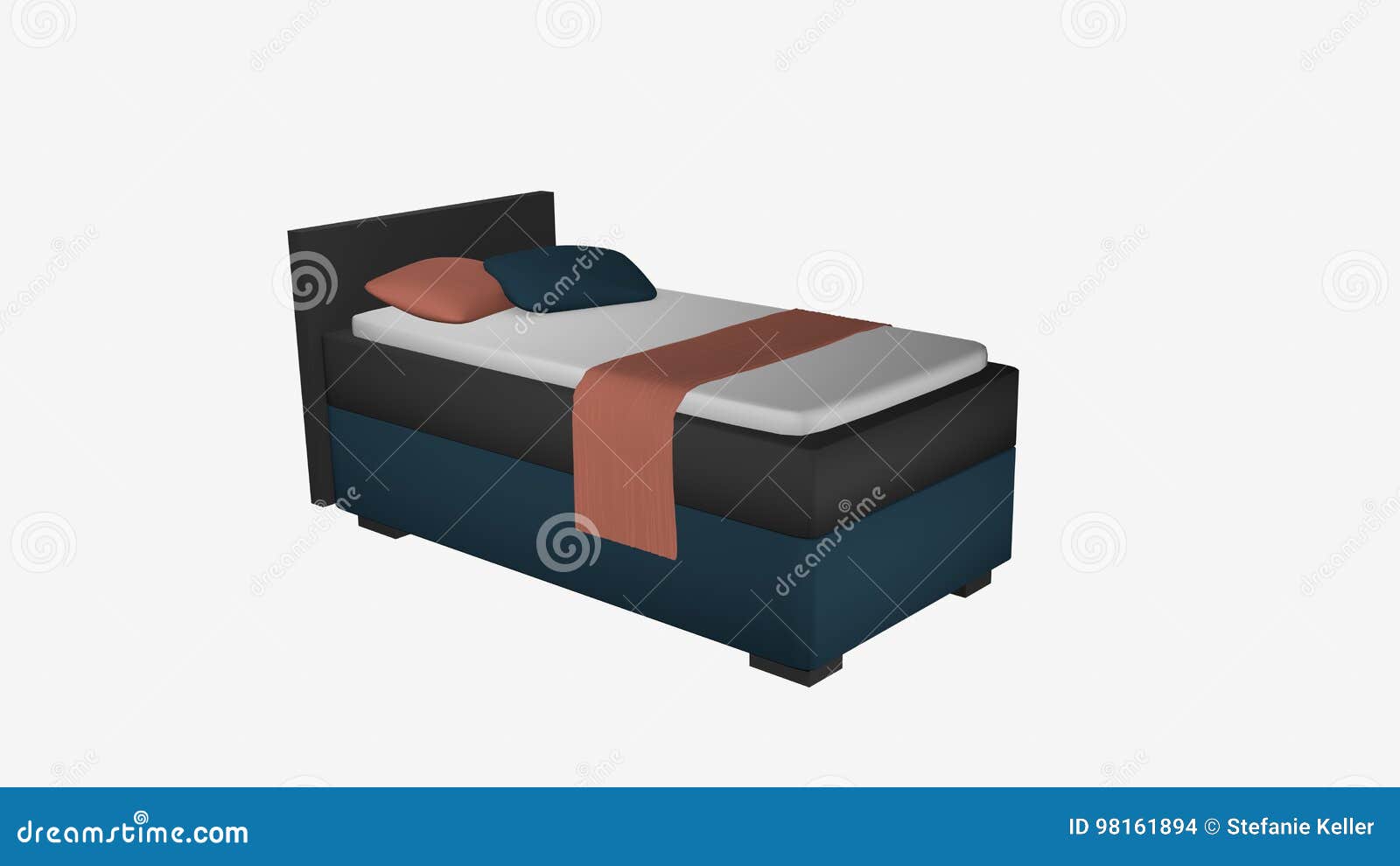 Gray-turquoise Single Bed in Side View Stock Illustration ...