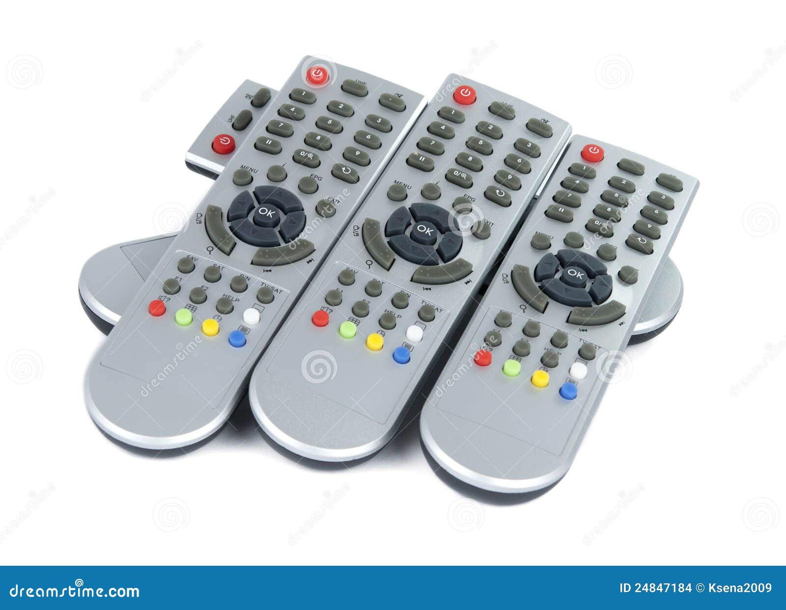 Gray TV remotes isolated stock photo. Image of play, communications ...